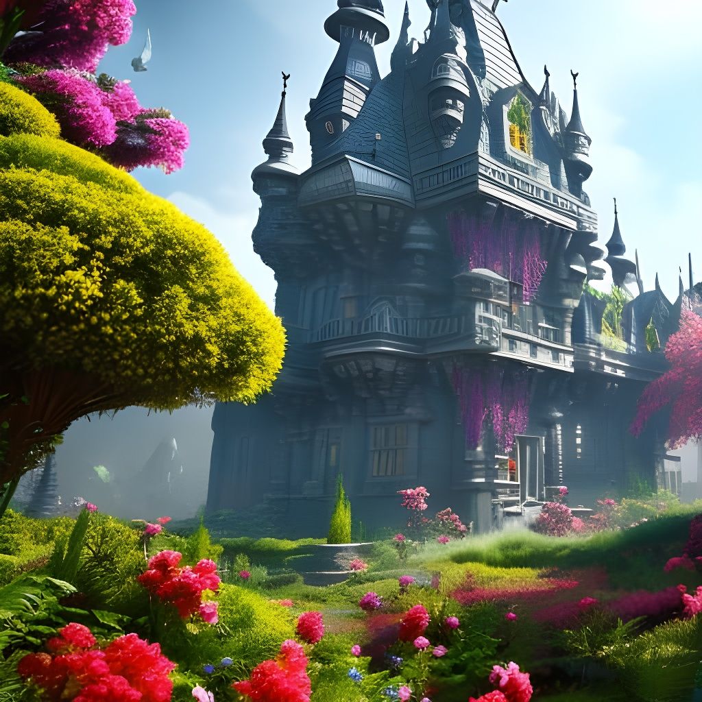 Dark Castle, Bright Garden - AI Generated Artwork - NightCafe Creator