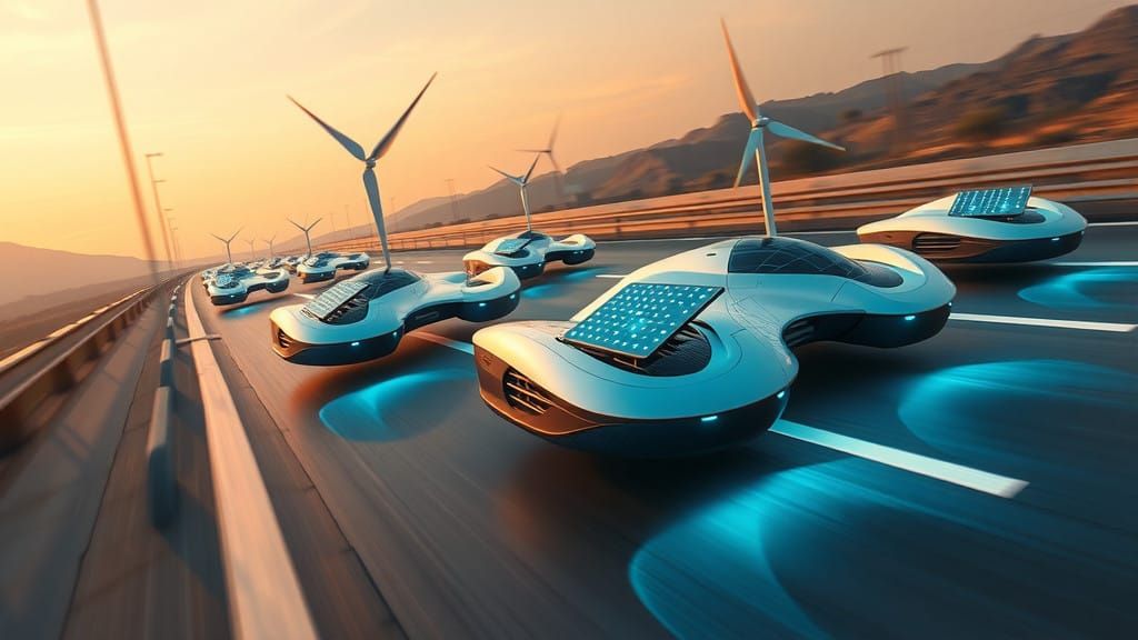 Futuristic Solarpunk Highway with Eco-Friendly Fly... - AI Art