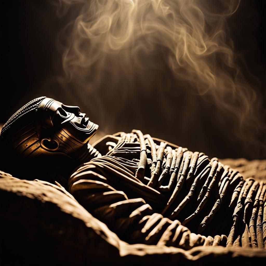 Ancient alien mummy 1900s photograph telephoto lens light dust parallax ...