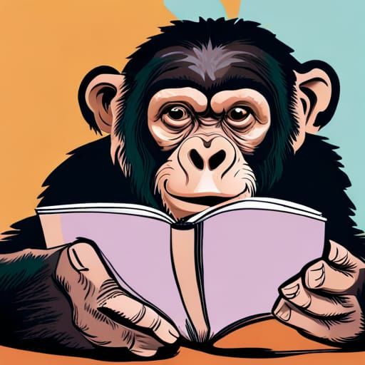Chimpanzee reading a book - Chimpanzee in Hyperrealistic Rea...