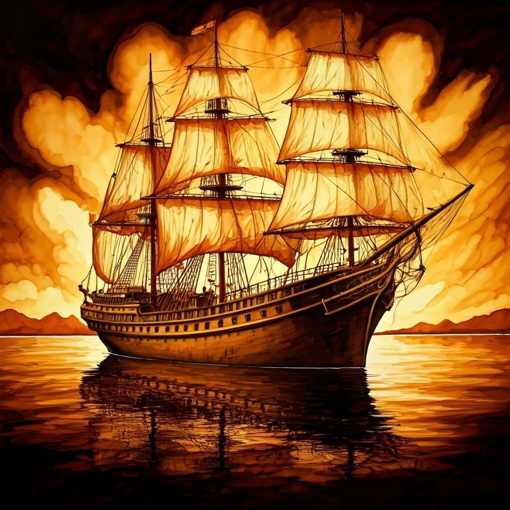 Galleon, Giant Squid, Alcohol Ink, Wet Washed, Bruce Pennington