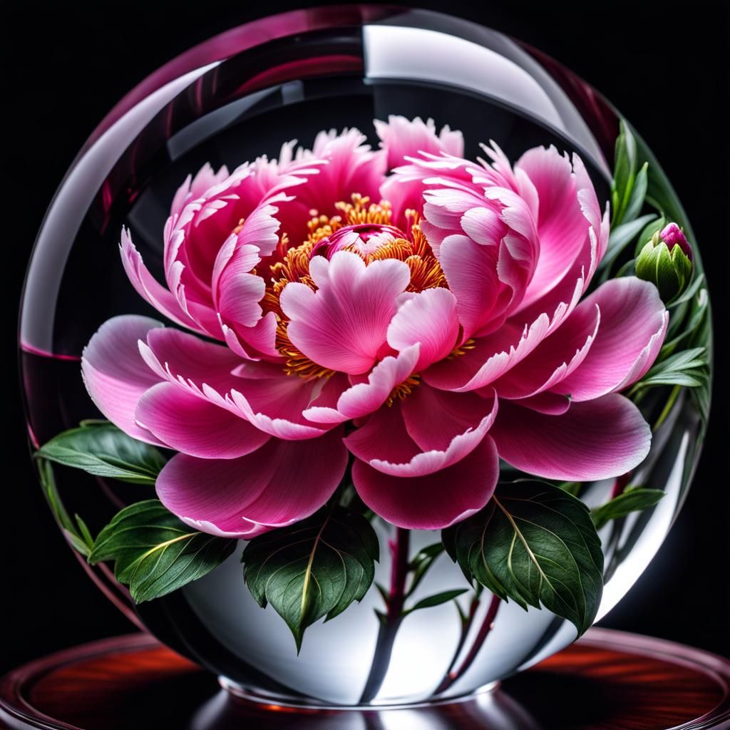 Peony Ball - Crystal Sphere Envelops a Lush Peony in Cinemat...