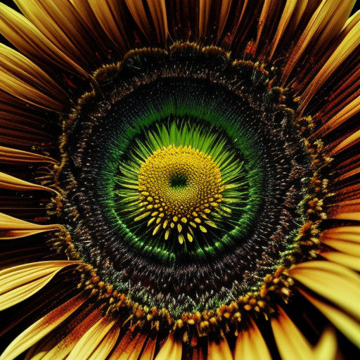 A micro closeup of a sunflowers center