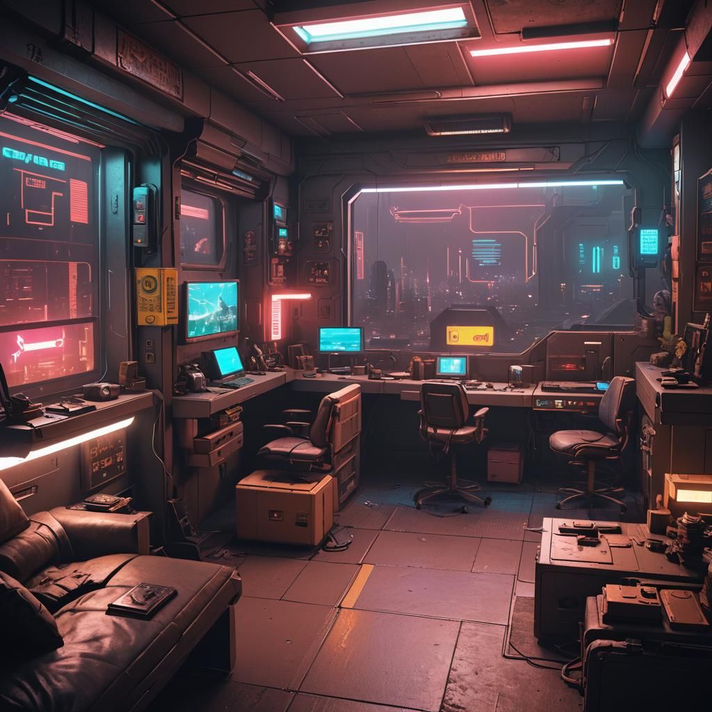 inside an apartment cyberpunk 2099 blade runner 2049 neon - AI ...
