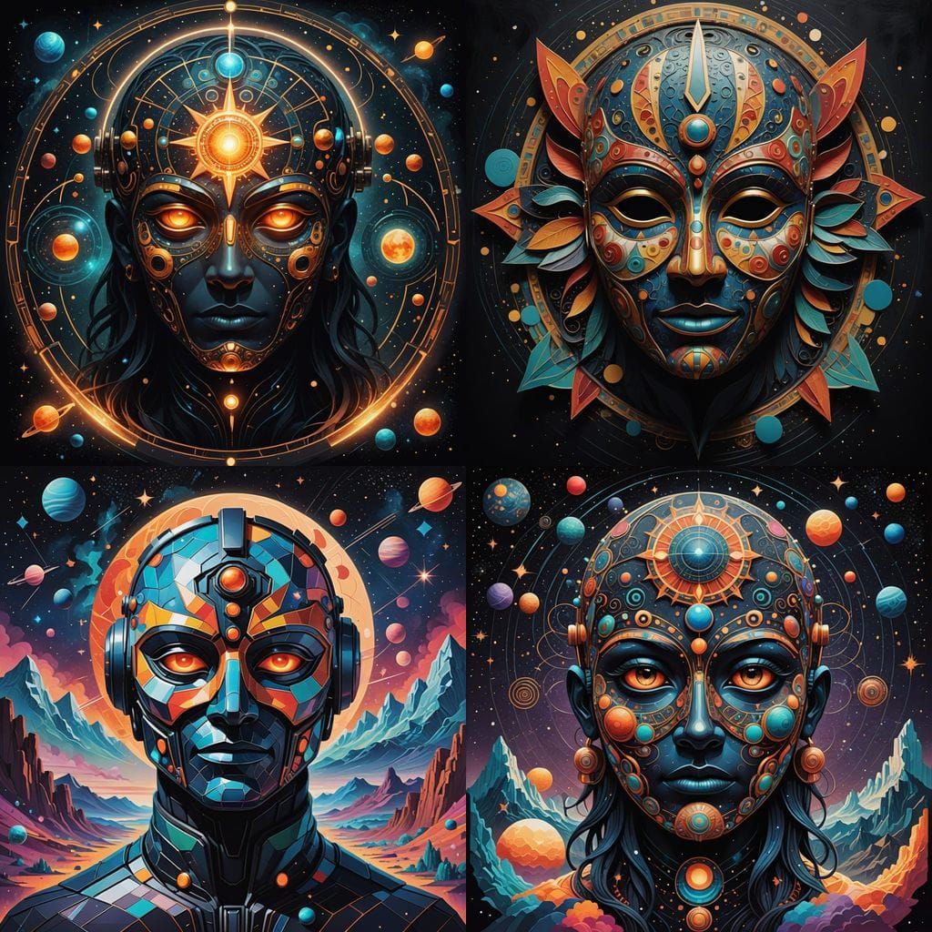 Vibrant Cosmic Mask in Abstract Geometric Style - AI Art