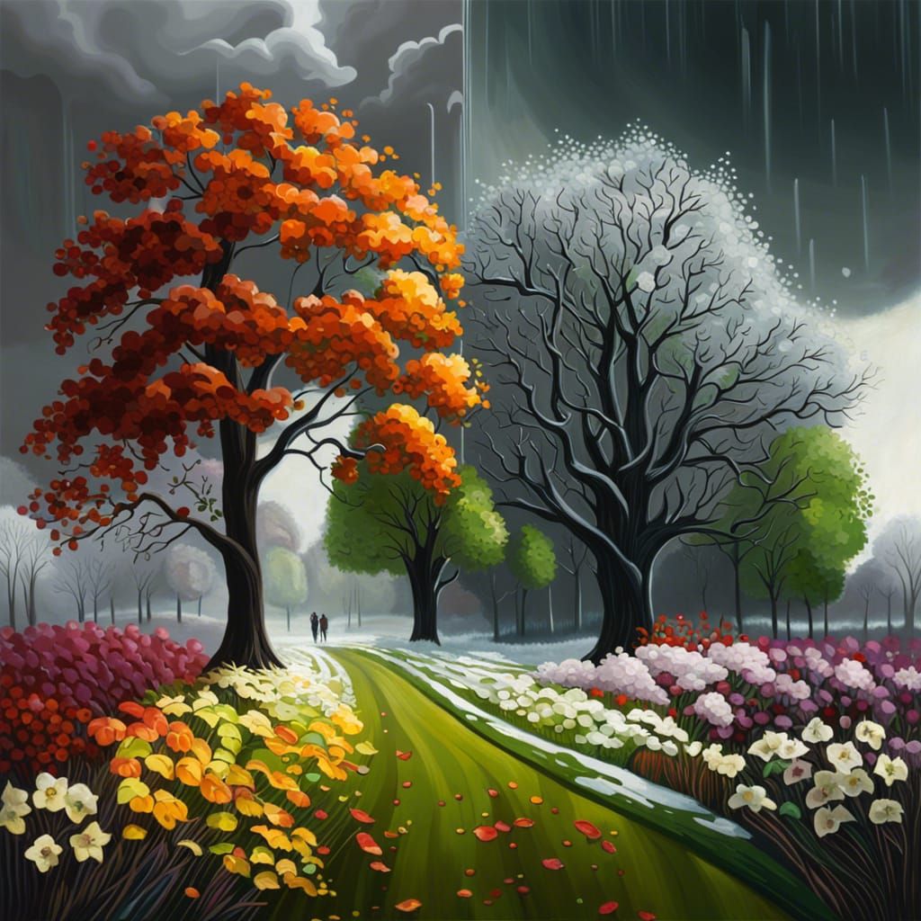 two seasons, A. Siegelster; one scene shown through two distinct ...