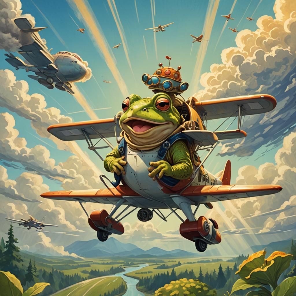 Toad in an airplane taking off complementary colors storybook ...