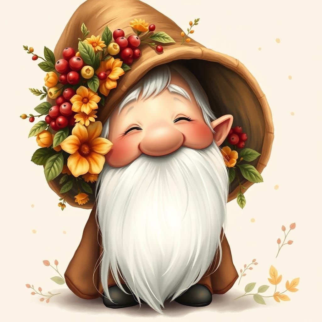 Whimsical Gnome in Autumn Attire, Airbrushed Digit... - AI Art
