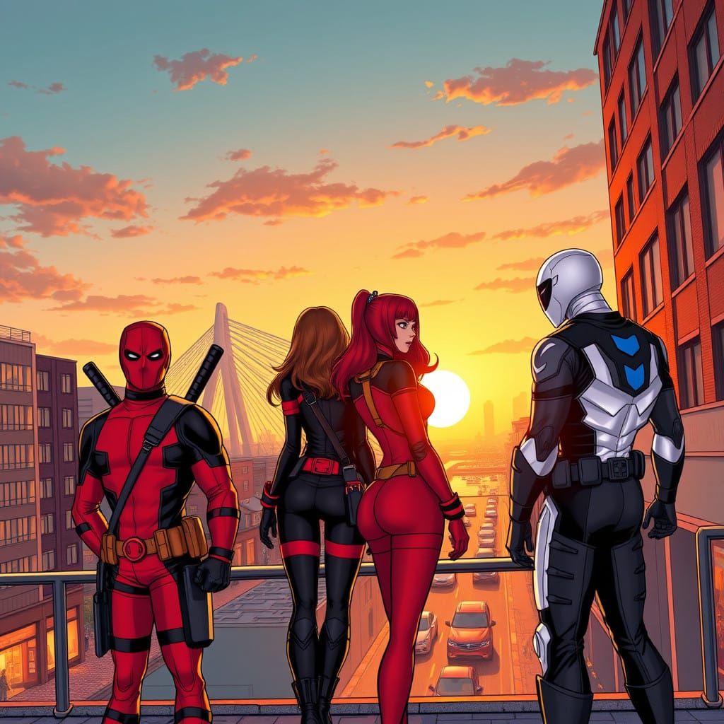 Deadpool and Superhero Friends in Downtown Rotterd... - AI Art
