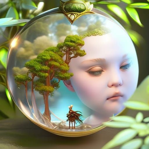 SWEET BUBBLES COLLECTION - Baby Dryad in Bubble Necklace, 3D...