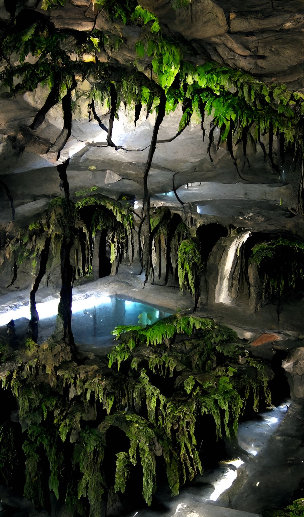 Underground Forest Caverns, Filled with Trees, Ferns, Waterfalls and ...