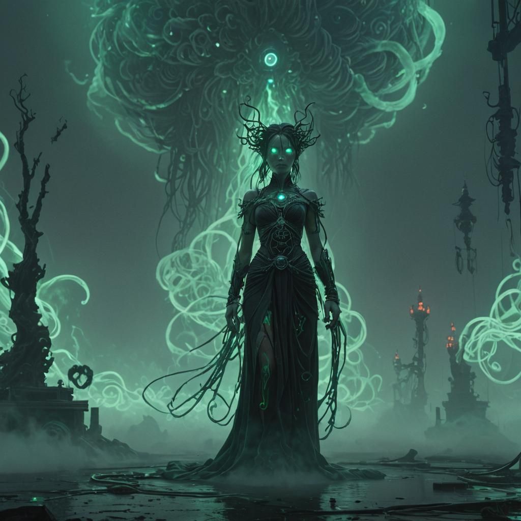 A Cryptic Necromancer Amidst Cyberpunk Fog