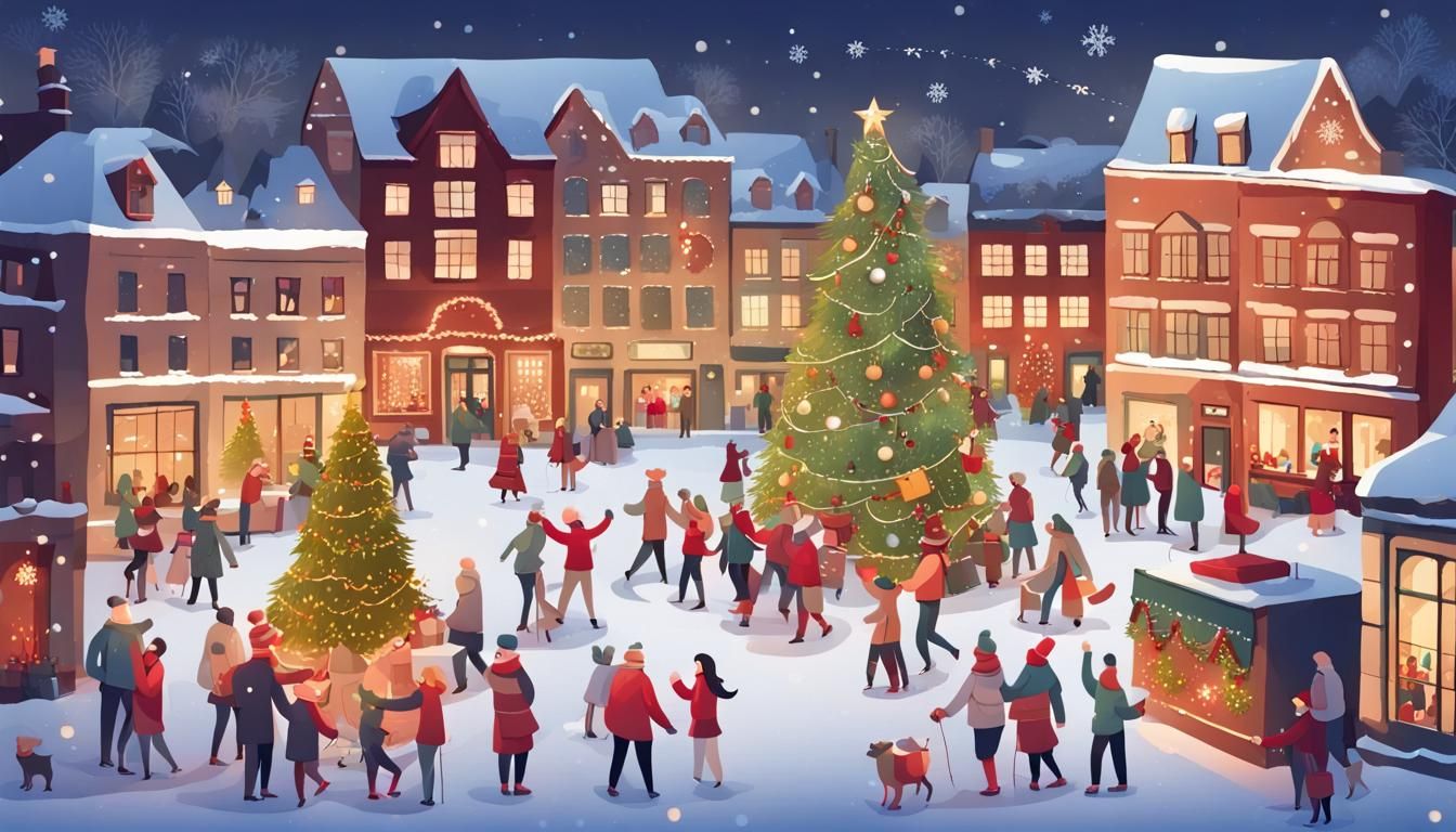Festive town square Christmas scene - AI Generated Artwork - NightCafe ...