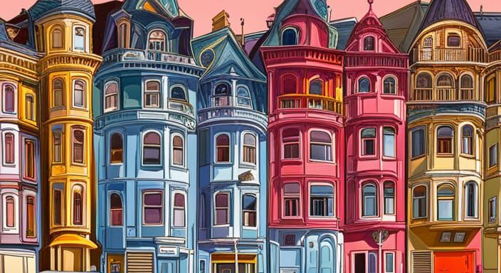 Painted Ladies Row Houses - AI Generated Artwork - NightCafe Creator