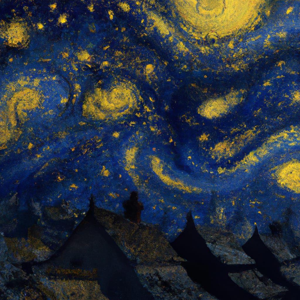 Starry Night - Vibrant Dark Blue Starry Night Sky in Fantasy...