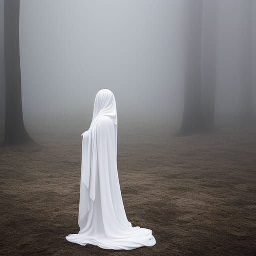 ghost-girl full form angle, no face, no hands, covered in white robe ...