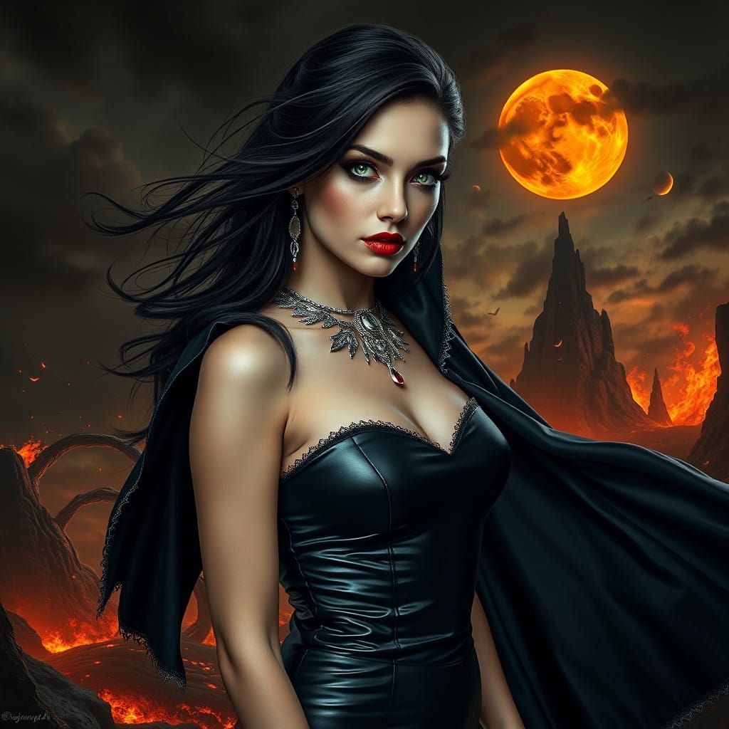 Dark Night - Gothic Vampire Portrait in a Haunting Hellish L...