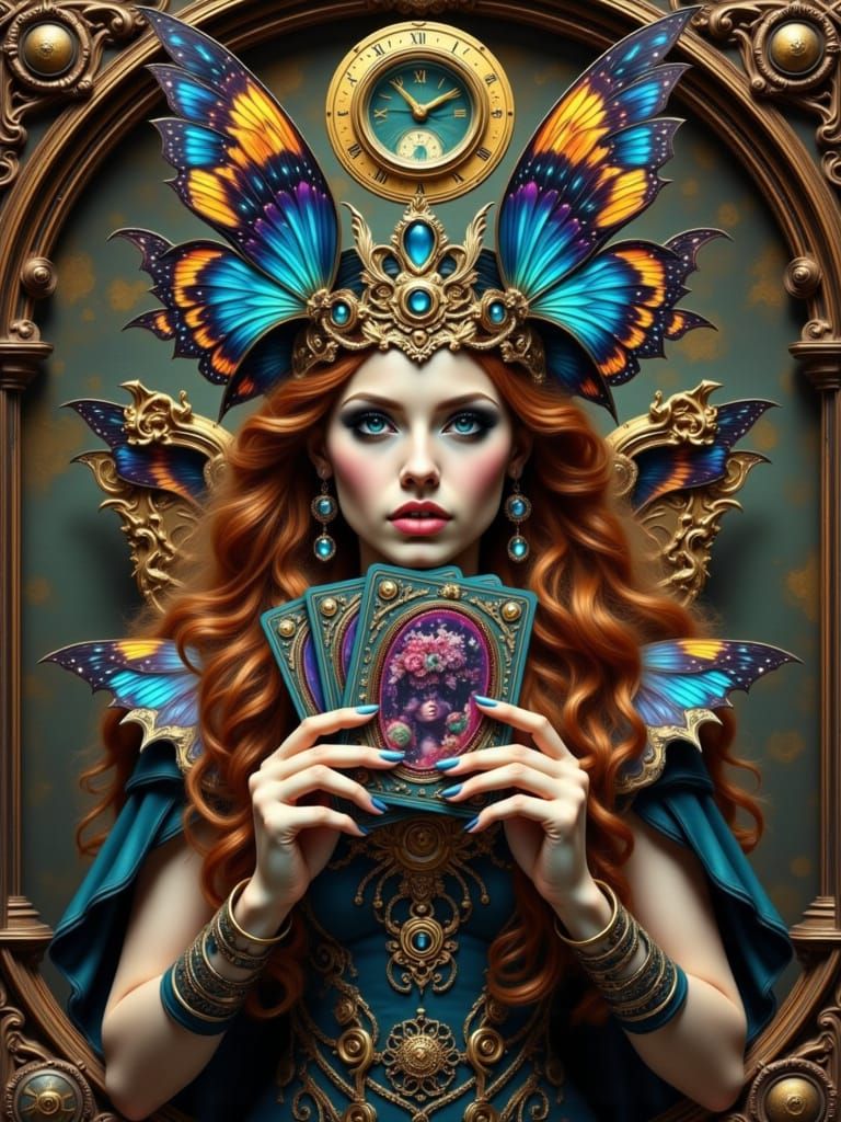 Clockpunk Gothic Pixie Card Player in Surreal Drea... - AI Art