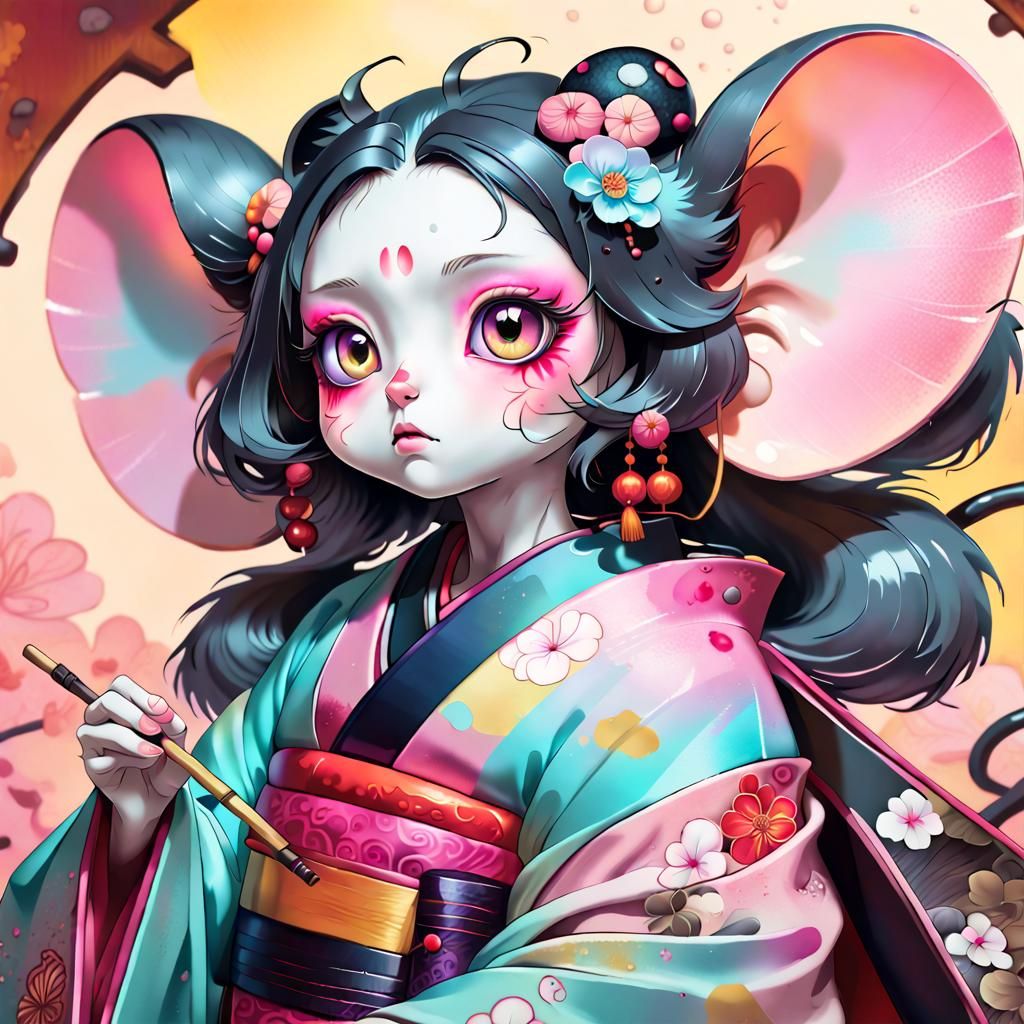 Pastel Mouse Geisha - AI Generated Artwork - NightCafe Creator