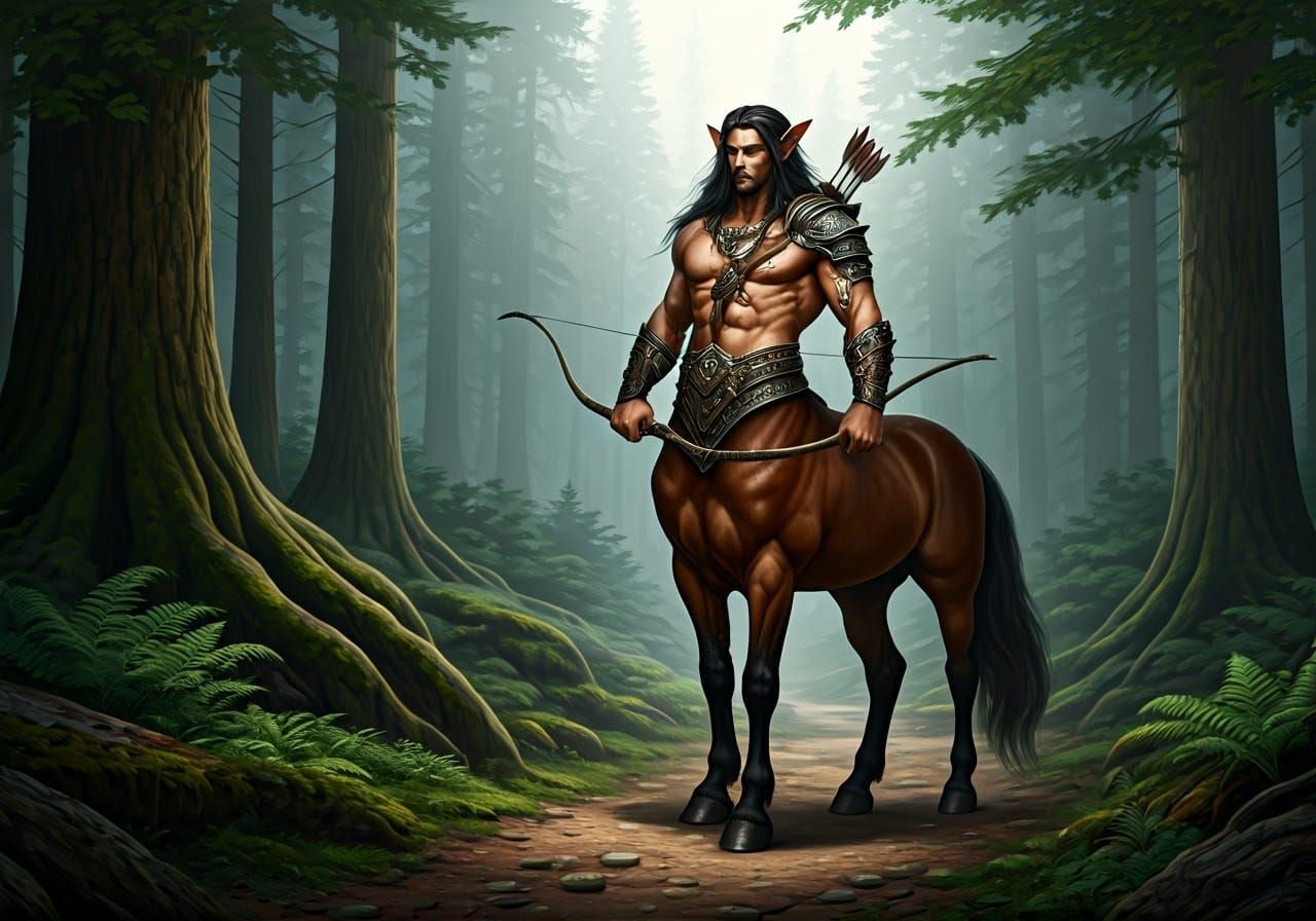 The archer - Heroic Centaur Stands Ready in Mystical Forest