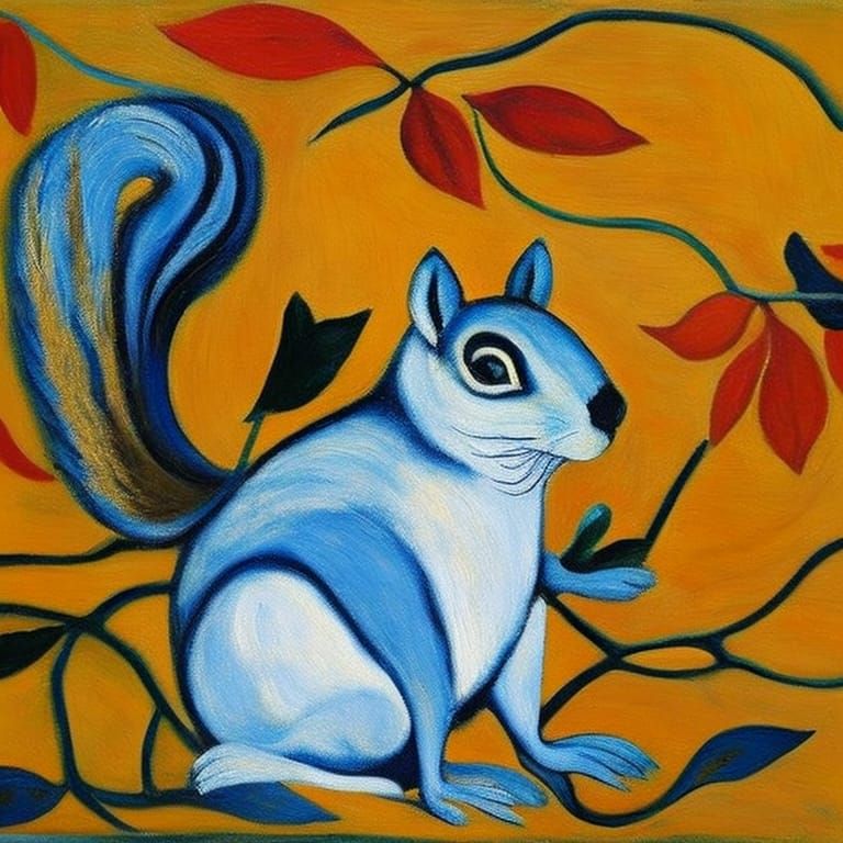 Squirrel with an acorn in its front paws surrounded by dry autumn ...