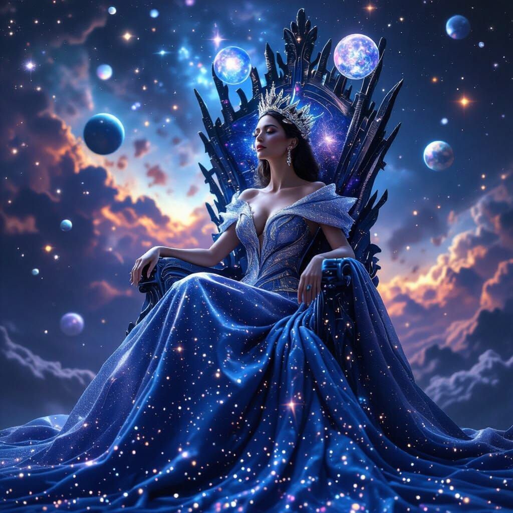 Starlight Queen on Nebula Throne: Cosmic Matte Pai... - AI Art