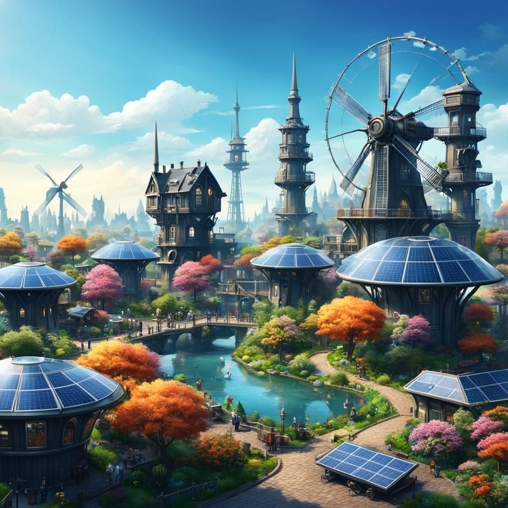Solarpunk Village - Solarpunk Village: Eco-Friendly Futurist...