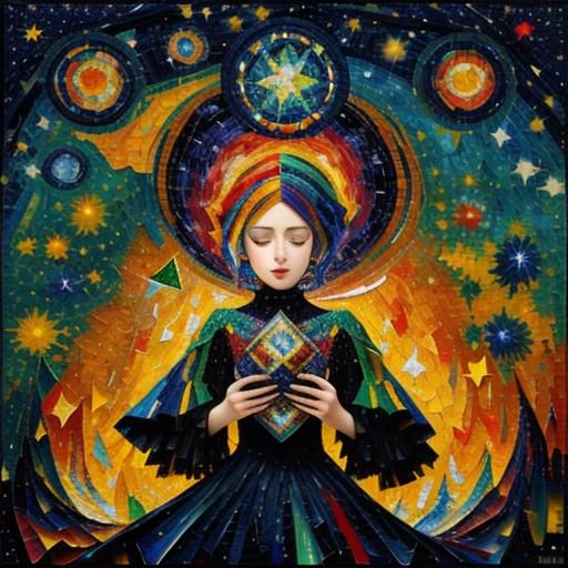 "The Starry Night". Beautiful rustic mosaic patchwork, abstract ...