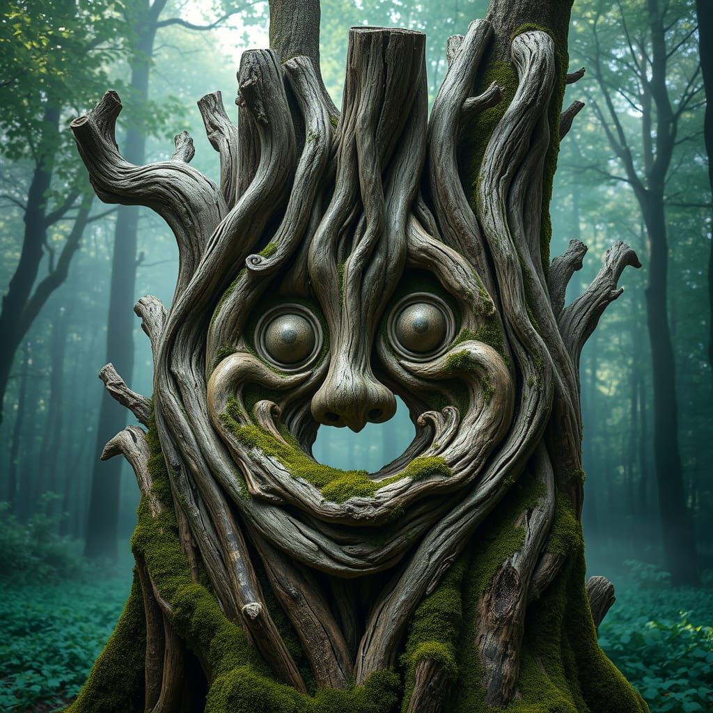 Twisted Tree Trunks Form a Whimsical Smiling Face ... - AI Art