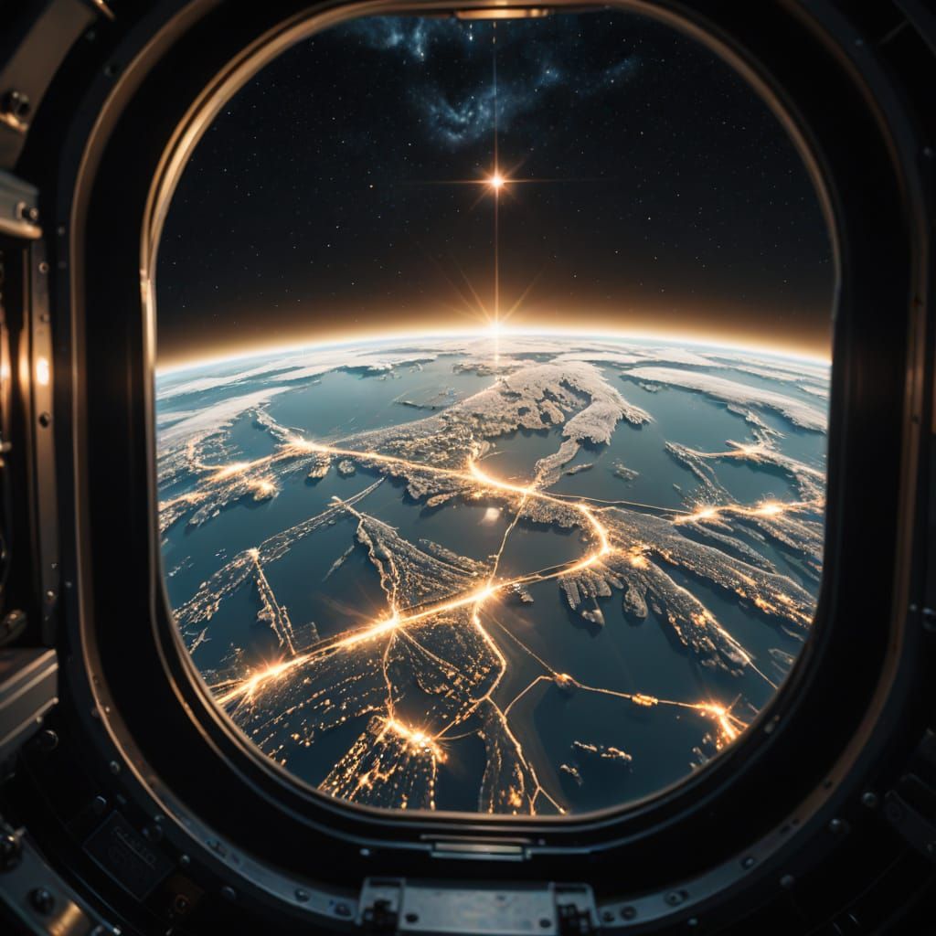 Cosmic View from the Space Station Observation Win... - AI Art