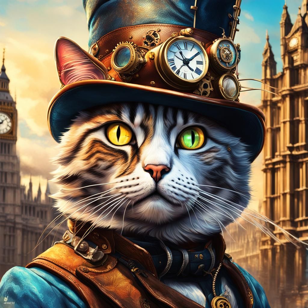 Steampunk cat explorer leaving London - AI Generated Artwork ...