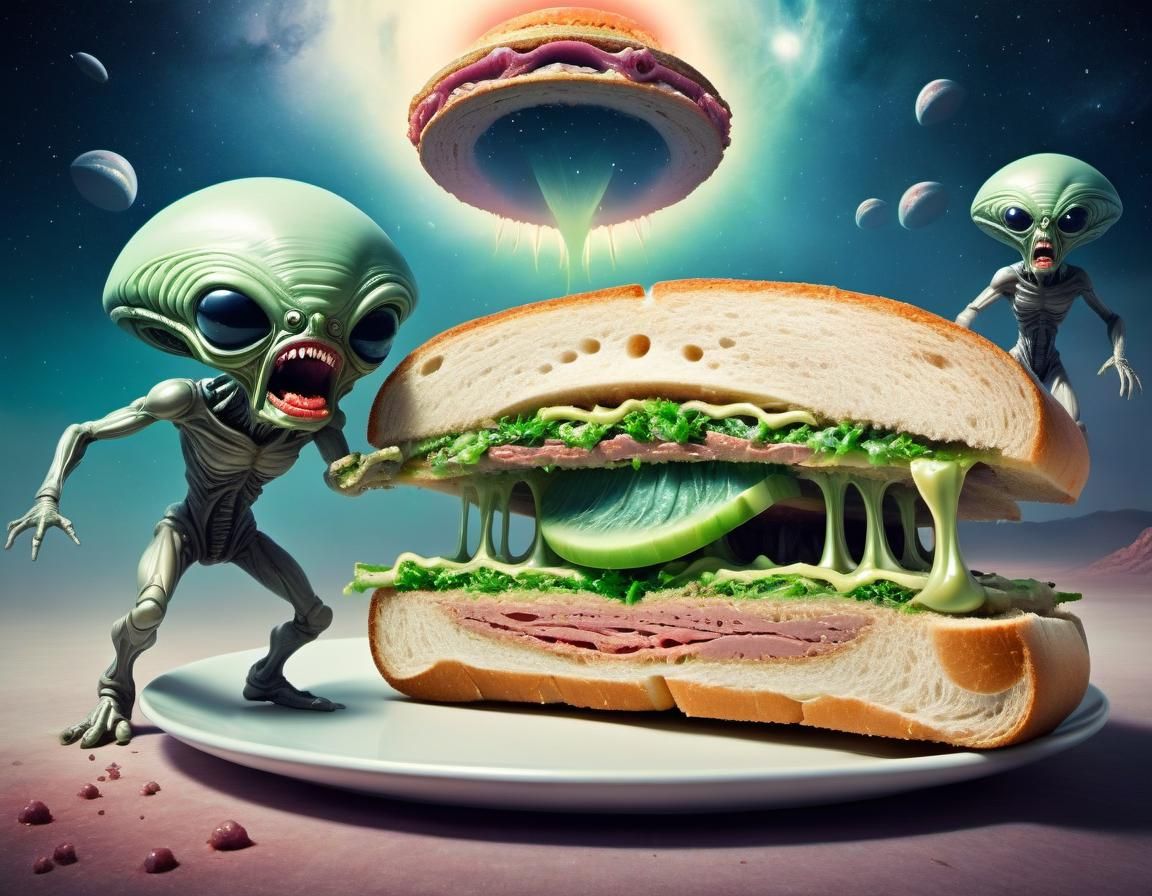 Surreal Aliens Devour a Cosmic Sandwich - AI Art
