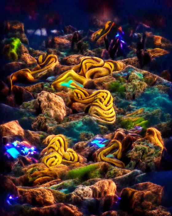 This reef is full of golden snakes 8K 3D 8k resolution abstract ...