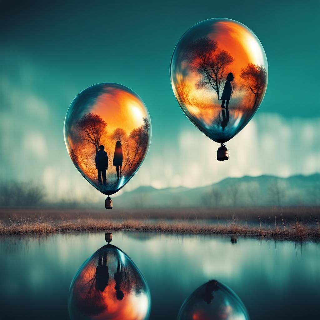 Magical, mysterious, photographic double exposure glass balloon reflections double exposure ...