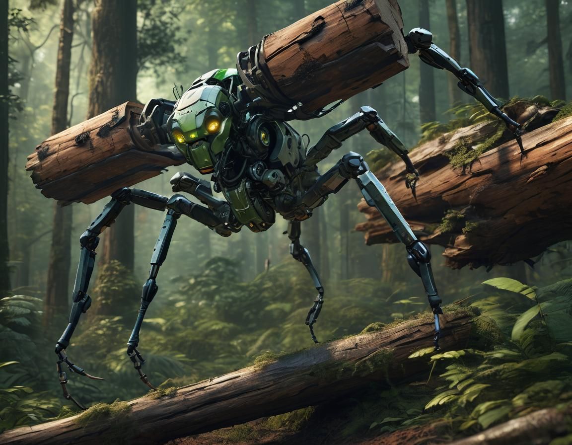 Cyborg Bio Robotic Ant, Mechanical Grasp Lifting A Log - AI Generated ...