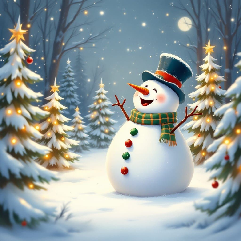 Whimsical Winter Wonderland Snowman Singing in a F... - AI Art