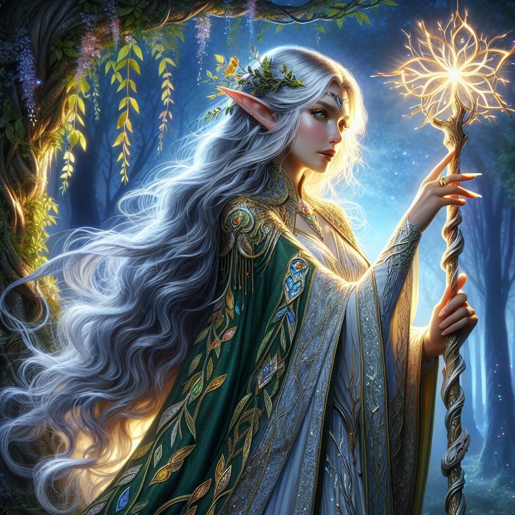 The Mage - Elven Sorceress in Radiant Twilight Forest