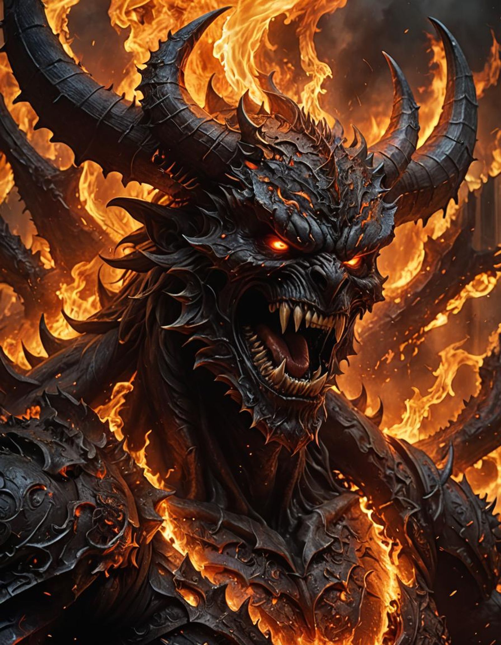 (Hyper detailed artwork of a burning screaming angry demon, handsome ...