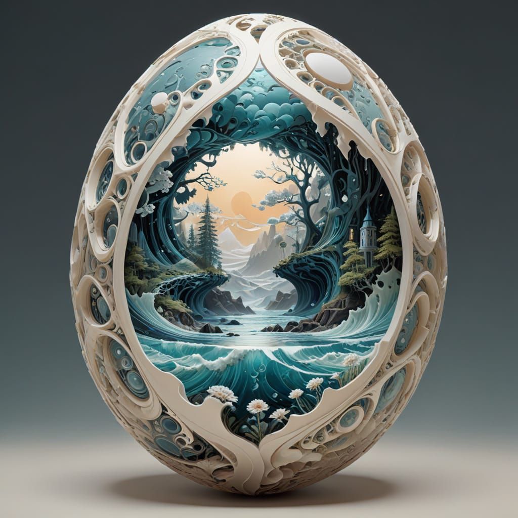 Eggshell art - Ethereal Fractal Vortex Within Delicate Eggsh...