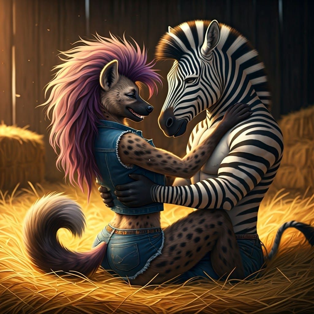 Scuzzy and Zeb Sit in the Hay - Anthropomorphic Couple in Ru...