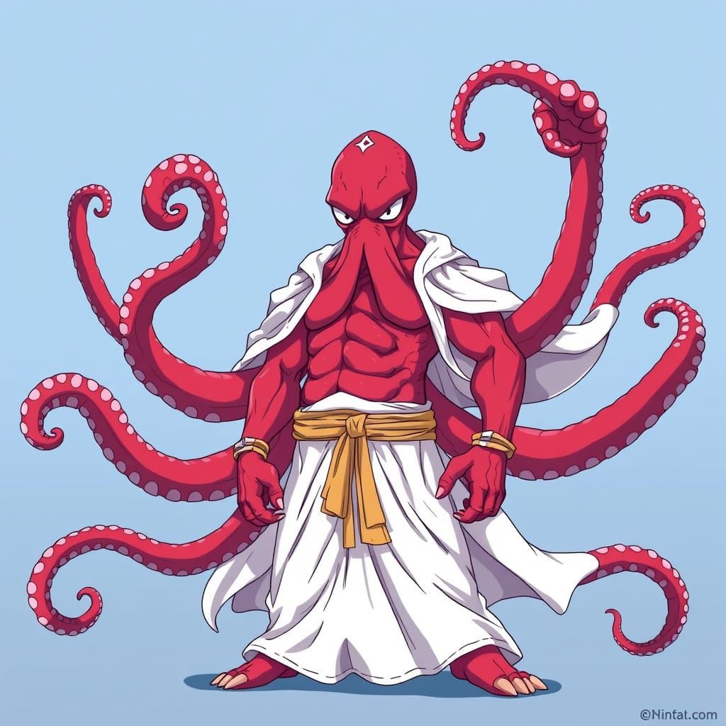 Majestic Red Octopus Fishman in Anime-Inspired Reg... - AI Art