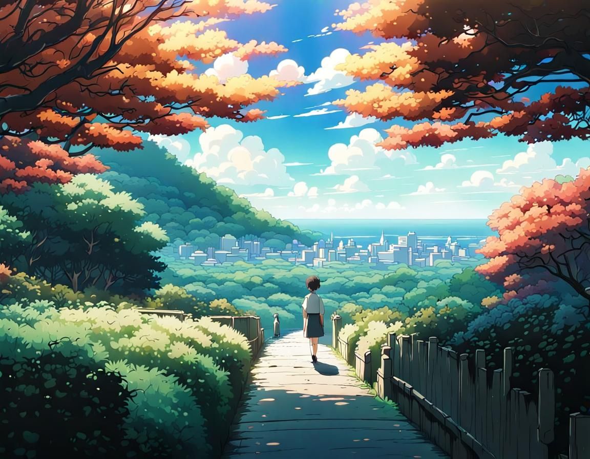 High Contrast Landscape in Anime Style - AI Art