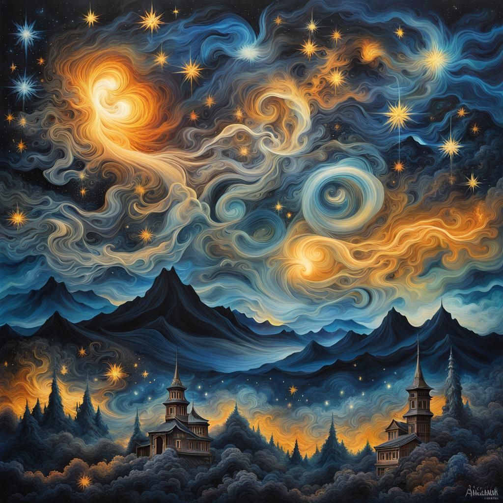 magical Ghosts Starry Night made thick smoke highly complex, amazingly ...