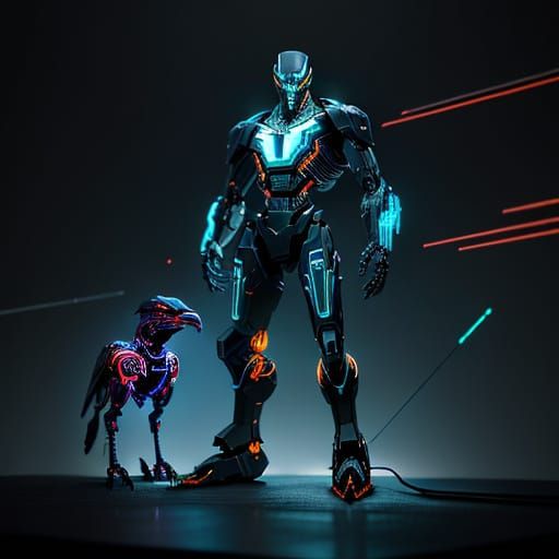 Cybernetic Raptor Robot in Industrial Decay - AI Art