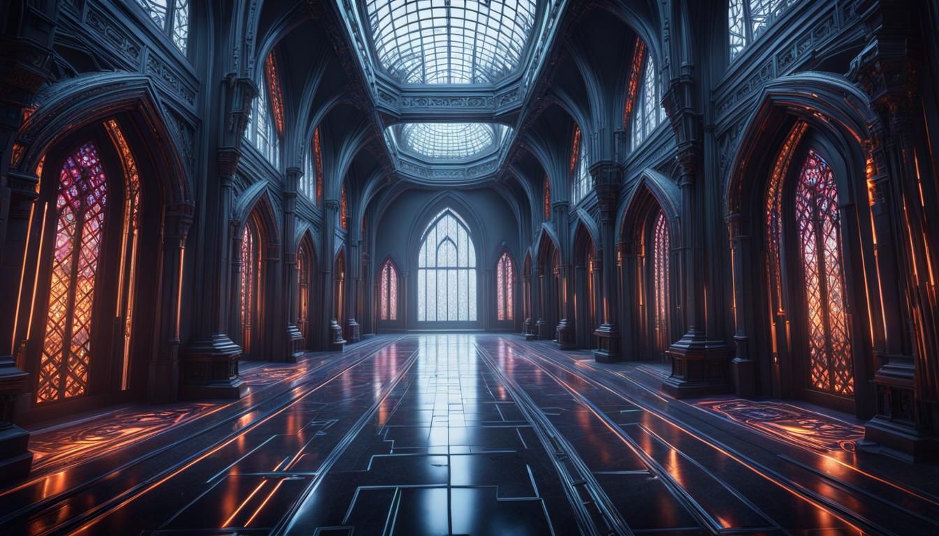 elaborate futuristic hallway hyperrealism gothic art futurism Unreal ...