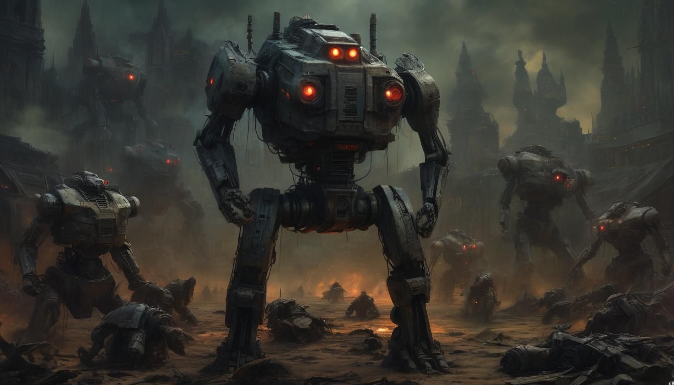 Gothic Robot's Laser Attack: A Digital Masterpiece - AI Art