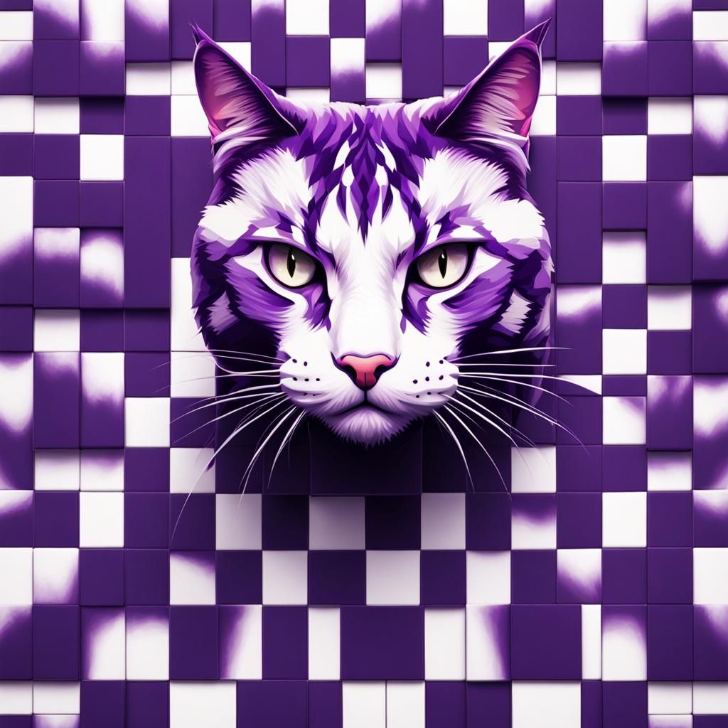 A repeating small, tight checkerboard alternating pattern of purple and ...