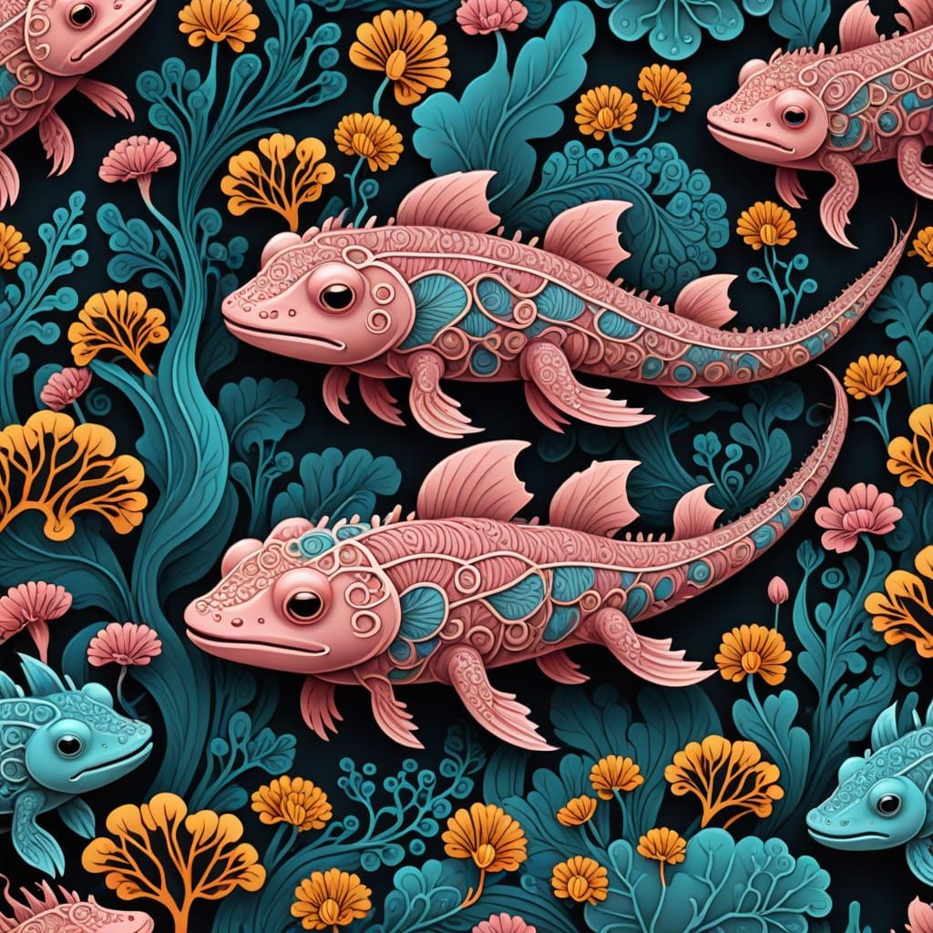 Axolotls - Axolotls in Abstract Fractal 3D Art