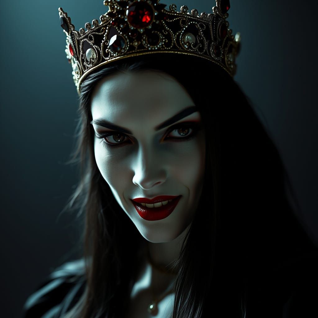 Ethereal Vampire Queen Reigns in Dark Cinematic Sp... - AI Art