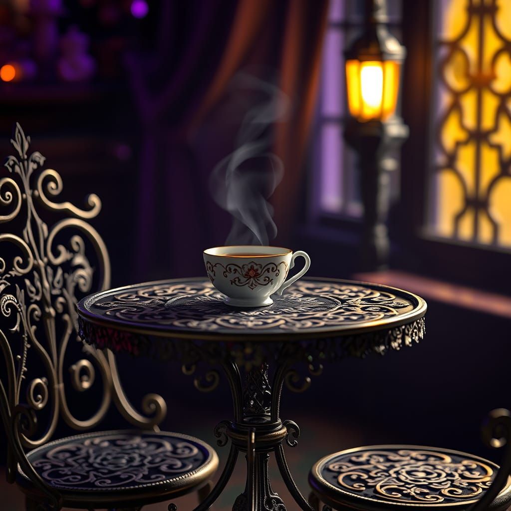 Ethereal Cafe Scene in Dark Fantasy Style - AI Art